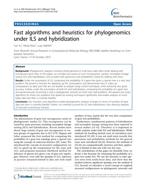pdf fast algorithms and heuristics for phylogenomics under ils and hybridization