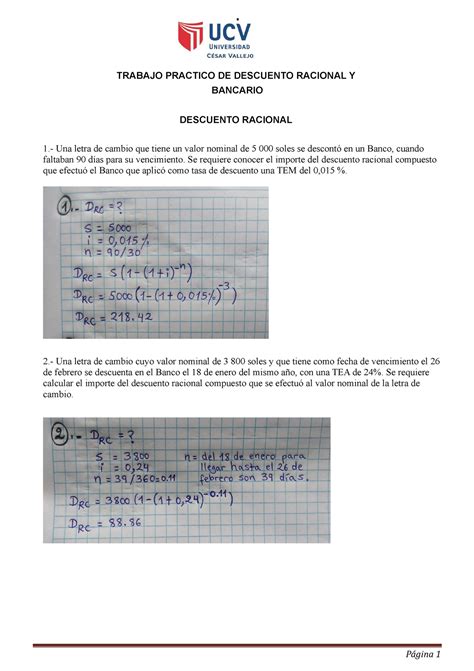 TP5 Descuento Compuesto TRABAJO PRACTICO DE DESCUENTO RACIONAL Y