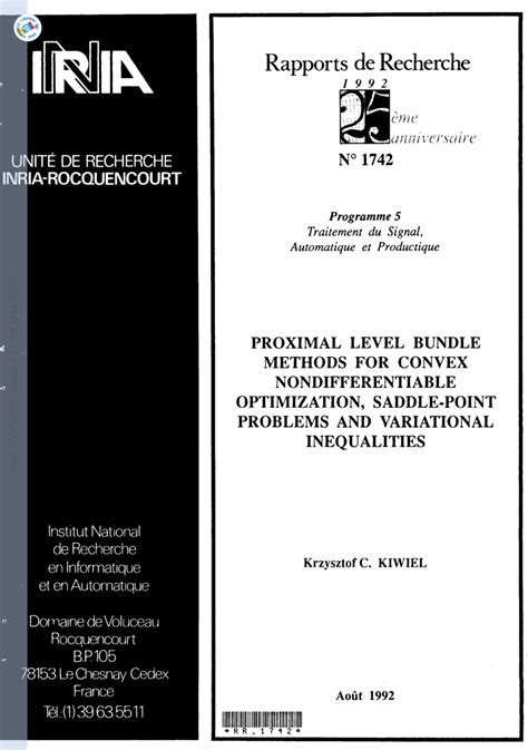 pdf proximal level bundle methods for convex nondifferentiable optimization saddle point