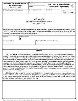 Fillable Online Mass Application For 3 Day Commitment MassGov Fax