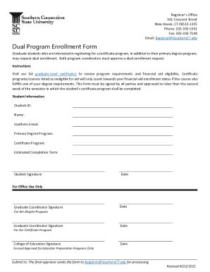 Fillable Online Dual Program Enrollment Form Graduate Fax Email Print