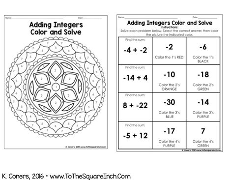 Adding Integers Coloring Worksheet Sketch Coloring Page