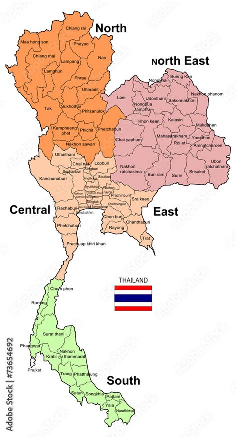 Thailand Map 4 Regions Stock Illustration Adobe Stock