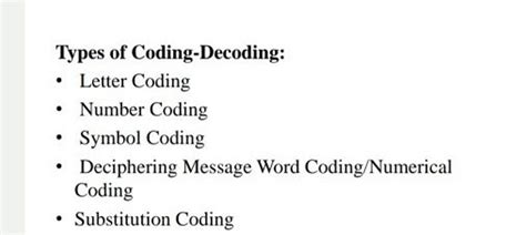 types of coding decoding letter coding number coding symbol coding