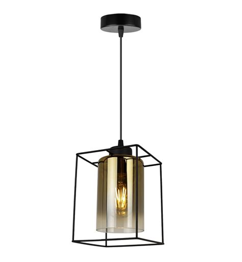 Lampa Wisząca HELLA CAGE Druciak ze Szklanym Złotym Kloszem Lampy 1