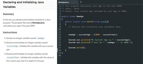 summary in this lab you declare and initialize variables in a java program the program file