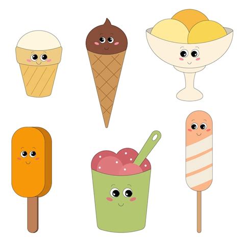 Conjunto De Diferentes Tipos De Helado De Dibujos Animados Vector Premium