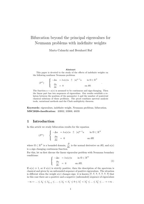 pdf bifurcation beyond the principal eigenvalues for neumann problems with indefinite weights