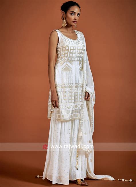 White Sequins Georgette Salwar Kameez