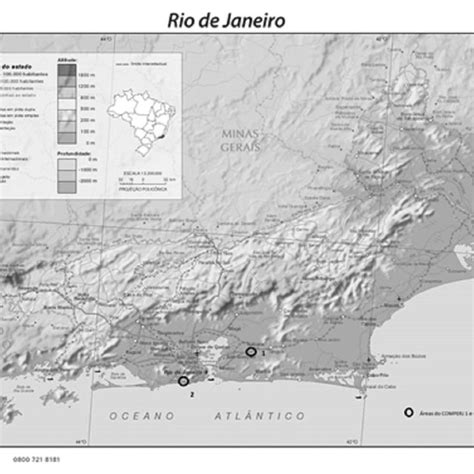 Mapa físico do Estado do Rio de Janeiro e áreas de estudo Fonte