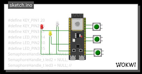 三个按键控制三个小灯 wokwi esp32 stm32 arduino simulator