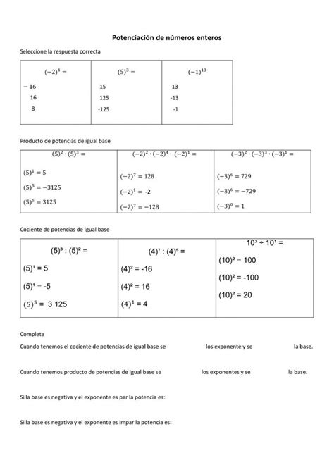 Potencia de números enteros worksheet Videos Shopping screenshot