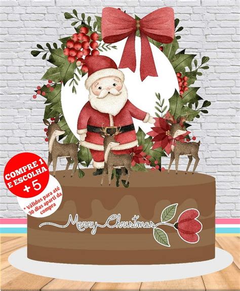 ARQUIVO DE CORTE TOPO DE BOLO NATAL AQUARELADO 2775 STUDIO No Elo7