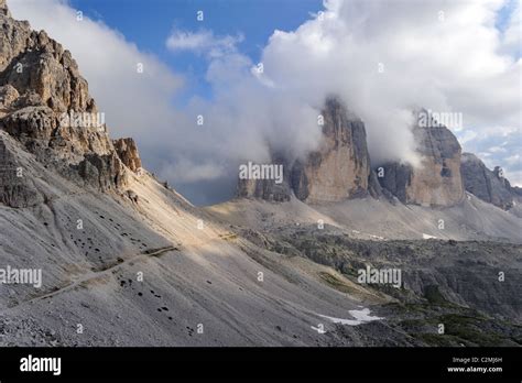 The Eroded Mountain Peaks Of The Tre Cime Di Lavaredo Drei Zinnen