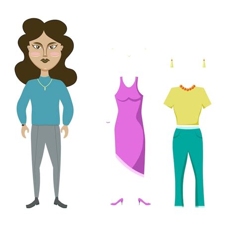 Chica Con Un Conjunto De Ropa Y Accesorios Vector Premium