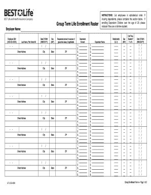 Fillable Online Group Term Life Enrollment Roster Indicate If They Are