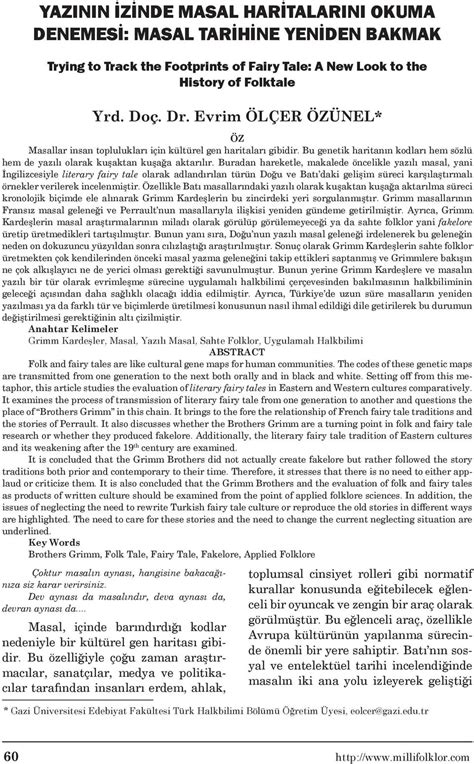 YAZININ İZİNDE MASAL HARİTALARINI OKUMA DENEMESİ MASAL TARİHİNE