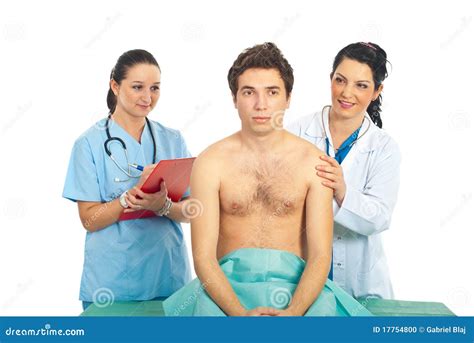 Doctor Woman Checkup Male Patient Stock Photo Image Of Listening