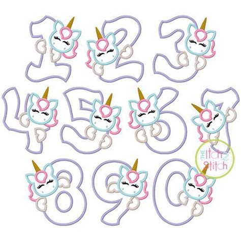 Unicorn Numbers Set Applique Ricamo Unicorno Disegni