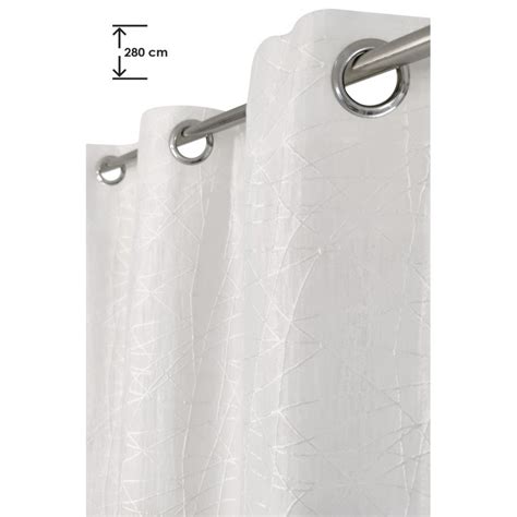 Rideau Grande Hauteur 140 x 280 cm à Oeillets Jacquard Motif Lignes Blanc
