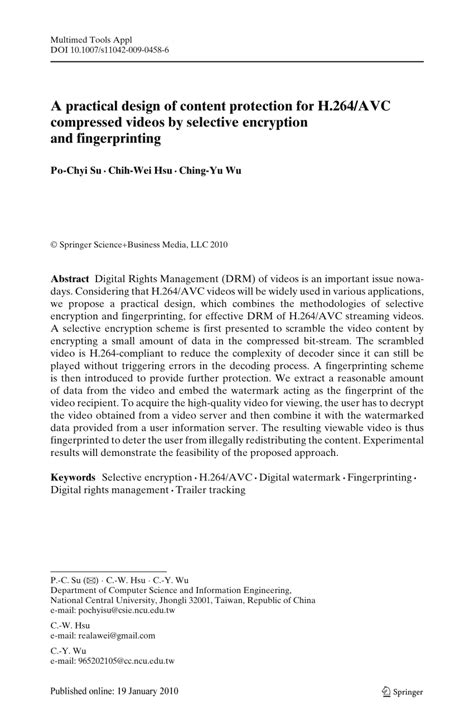 pdf a practical design of content protection for h 264 avc compressed videos by selective