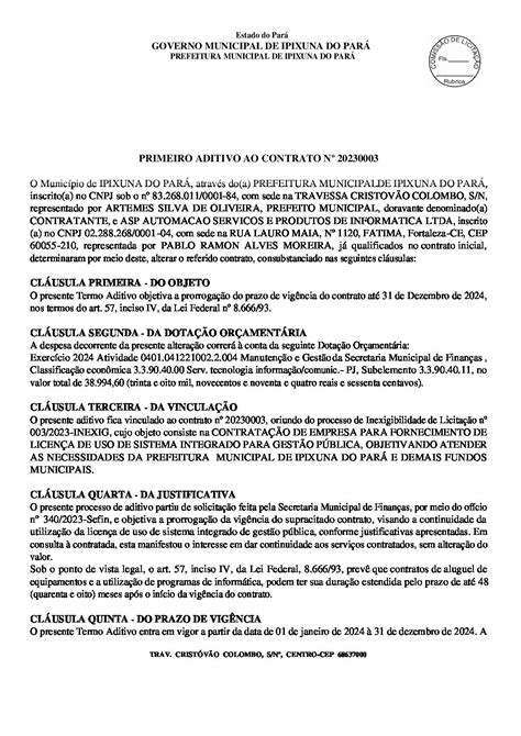 1º TERMO ADITIVO AO CONTRATO Nº 20230003 Prefeitura Municipal de