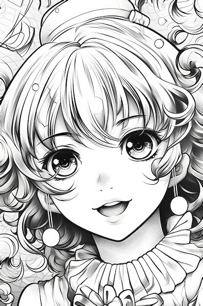 Hermosa chica anime para colorear página en blanco y negro Foto Premium