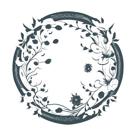 Floral Circle Frame Flower Illustration Premium AI Generated Vector