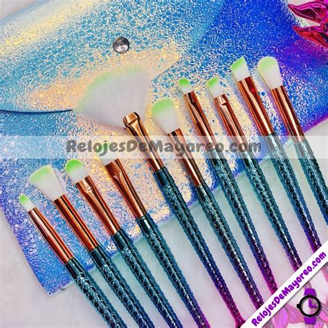 Set De Brochas 10 Piezas Cola De Sirena Azul Y Rosa Distribuidor