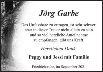 Traueranzeigen von Jörg Garbe Trauer Nordkurier