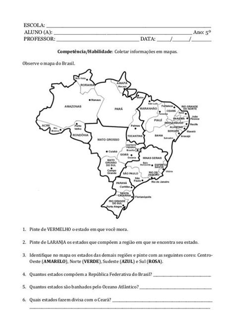 Atividades Regiões do Brasil Geografia