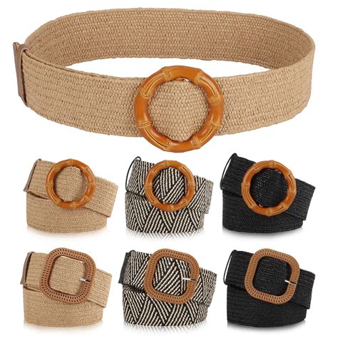 Deago Straw Woven Elastic Stretch Waist Belts For Women Fashion Boho