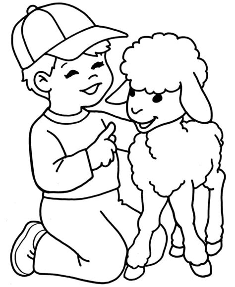 Desenhos De Menino E Um Cordeiro Para Colorir E Imprimir