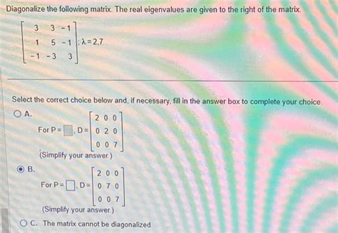 solved diagonalize the following matrix the real