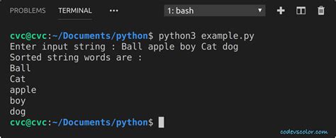 python program to sort all words of a string in alphabetical order codevscolor