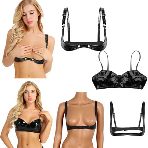 Sexy Womens Leather Sheer Lace Open Cup Bras Underwire Wire Free Shelf Bra Tops Ebay