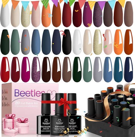 Beetles 20 Pcs Gel Nail Polish Kit With Base Gel Top Coat Glowing