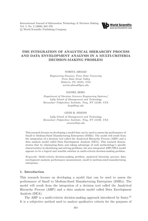 pdf the integration of analytical hierarchy process and data envelopment analysis in a multi