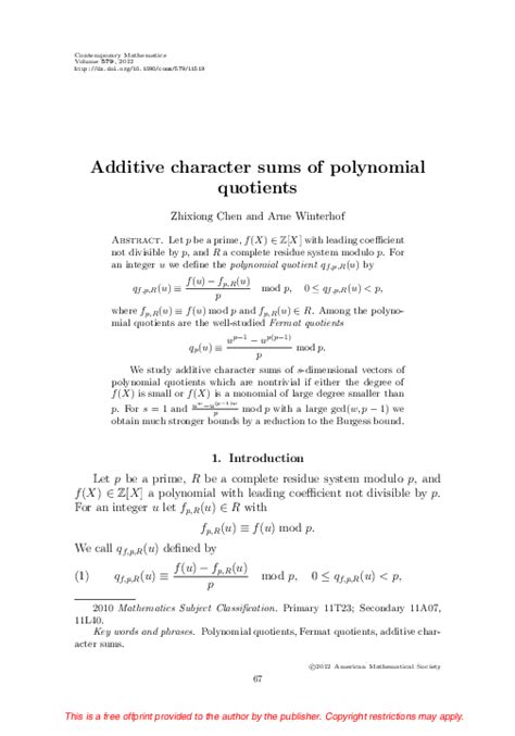 pdf additive character sums of polynomial quotients arne winterhof
