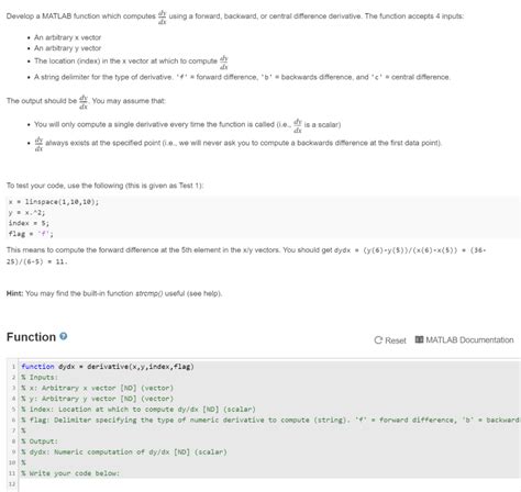 develop a matlab function which computes dy using a