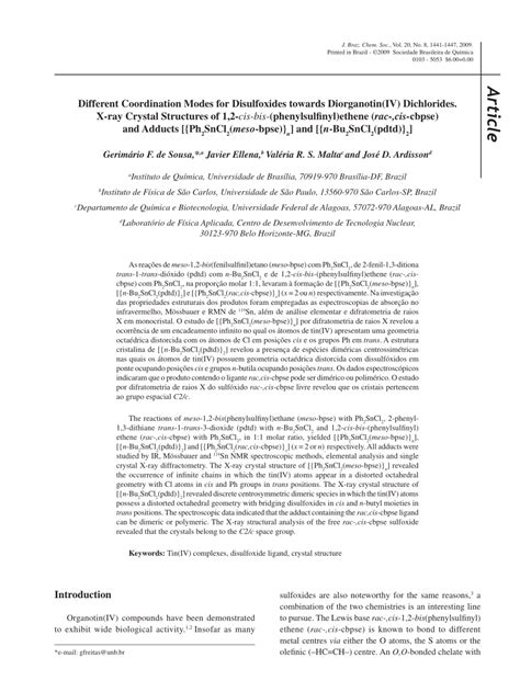 PDF Different Coordination Modes For Disulfoxides Towards Diorganotin