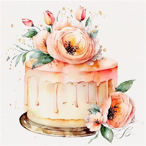 Premium Ai Image Watercolor Birthday Cake Illustration Ai Generative