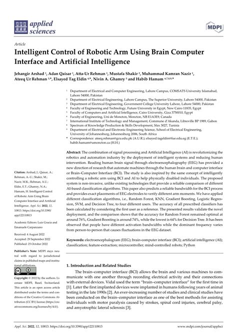 pdf intelligent control of robotic arm using brain computer interface and artificial intelligence
