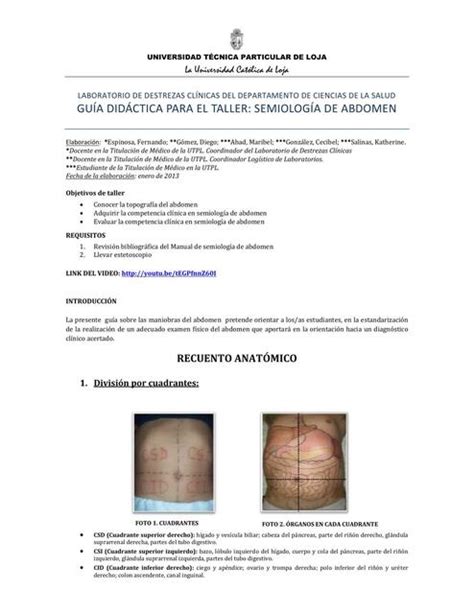 Gu A Did Ctica Para El Taller Semiolog A De Abdomen Yaretzi Santiago