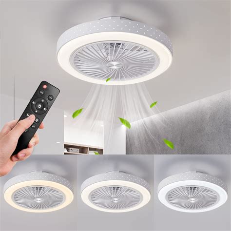POWROL Ceiling Fan With Lights Low Profile Flush Mount Ceiling Fans