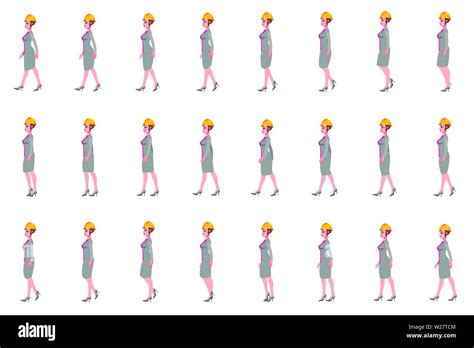 Engineer Character Model Sheet With Walk Cycle Animation Sequence Stock
