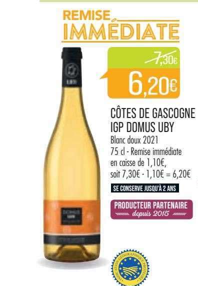 Promo Côtes De Gascogne Igp Domus Uby Blanc Doux 2021 chez Match