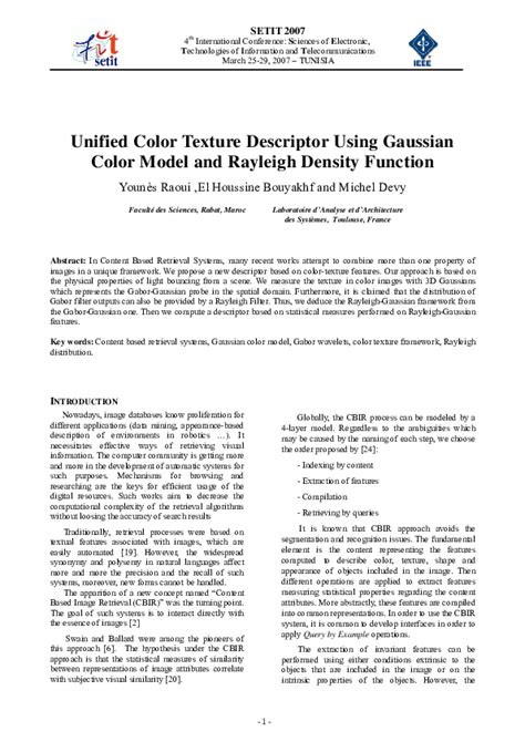 pdf unified color texture descriptor using gaussian color model and rayleigh density function
