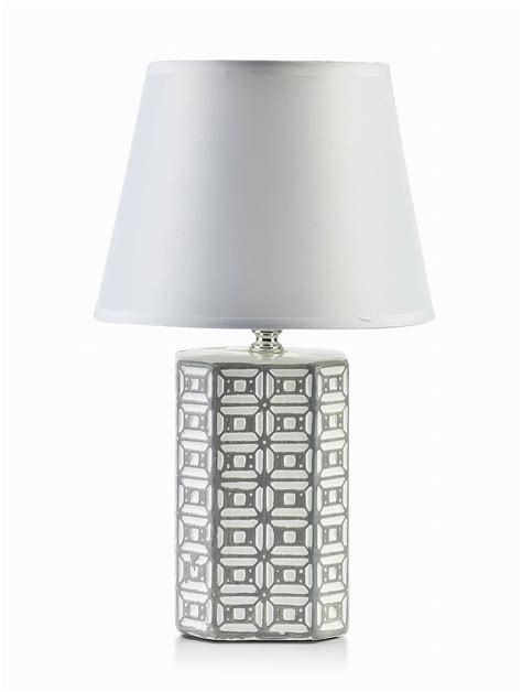 Lampa stołowa ceramiczna szara LETI NATURAL biały klosz geometryczny