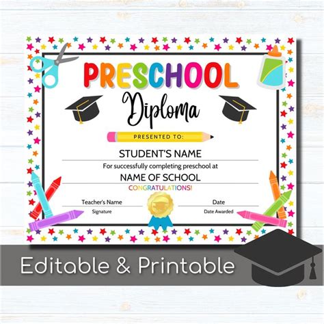 Preschool Graduation Diploma Graduation Ceremony Printable And
